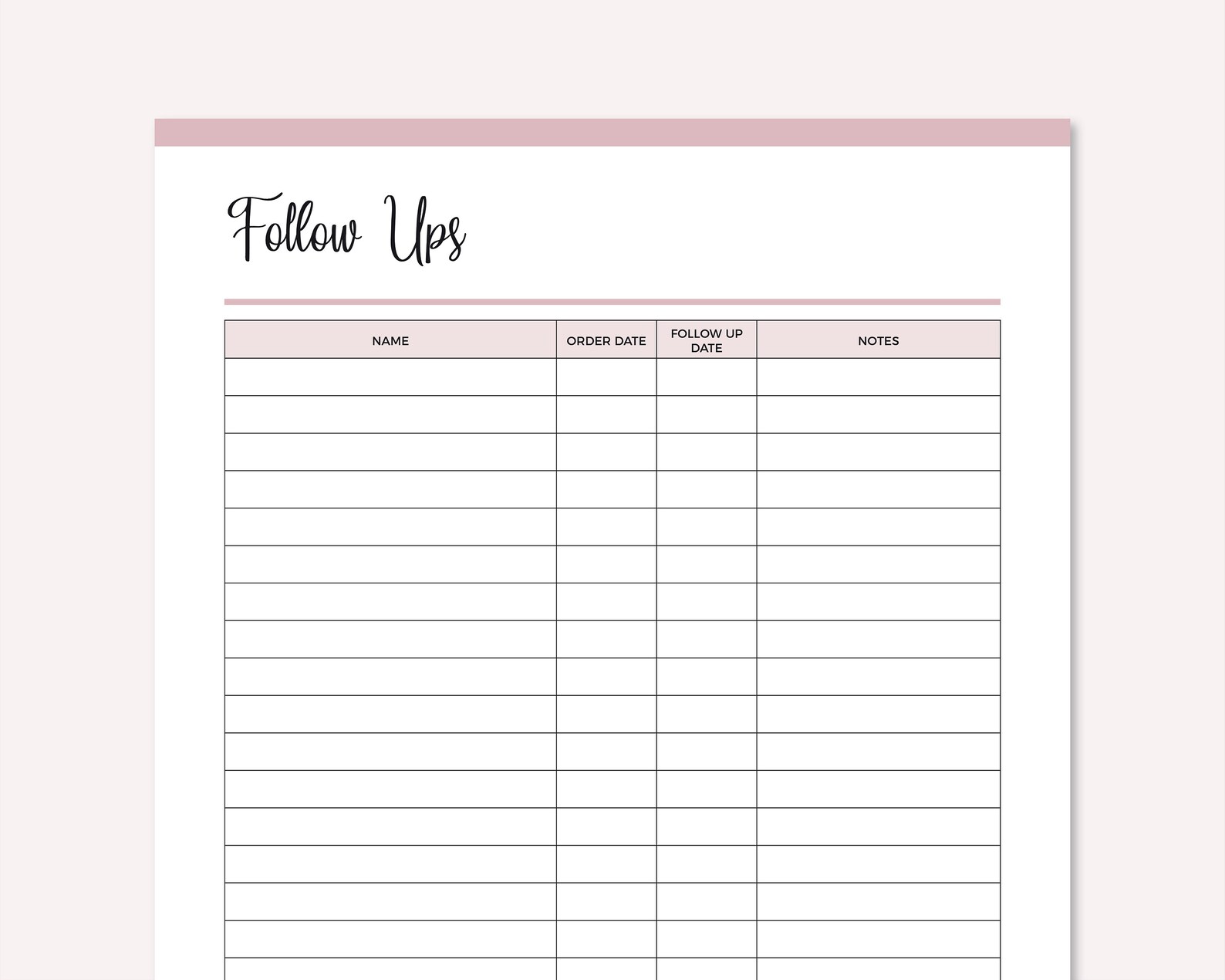 Printable Follow up Sheet, Business Follow Ups, Small Business Customer ...