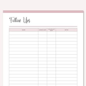 Printable Follow up Sheet, Business Follow Ups, Small Business Customer ...