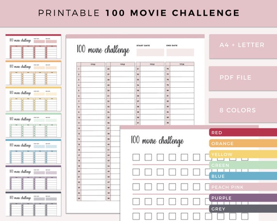 Printable 100 Movie Challenge Movie Bucket List Film | Etsy