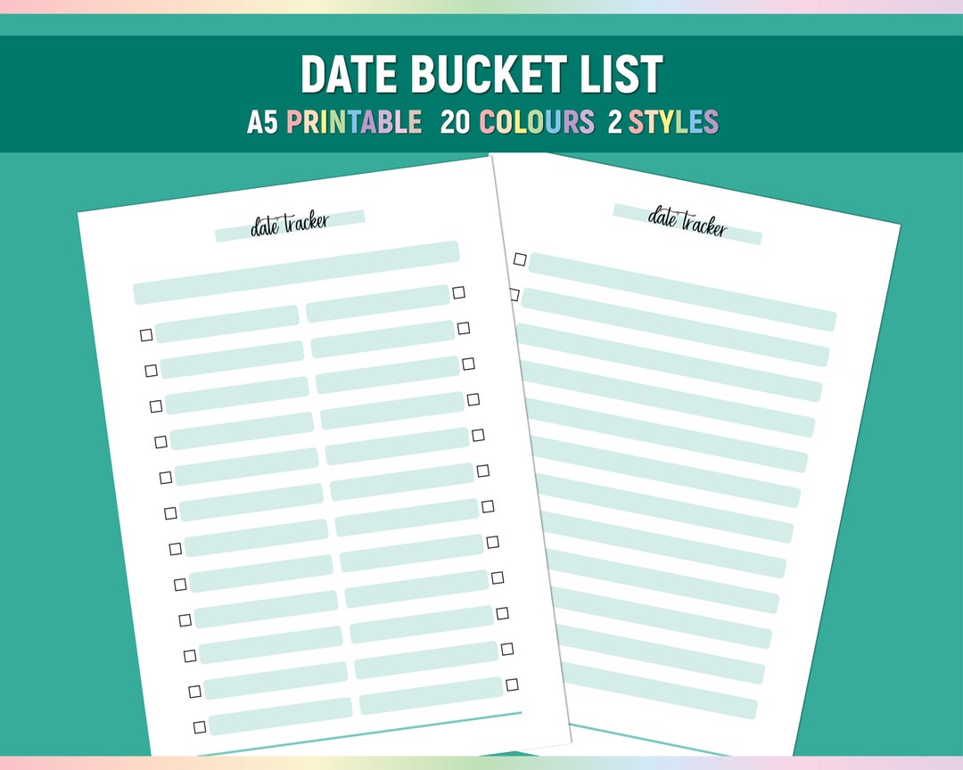 A5 Date Bucket List Template, Printable Dating Event Organizer Tracker ...