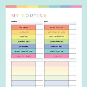 Printable Kids Routine Chart, Routine Checklist for Children, Daily ...