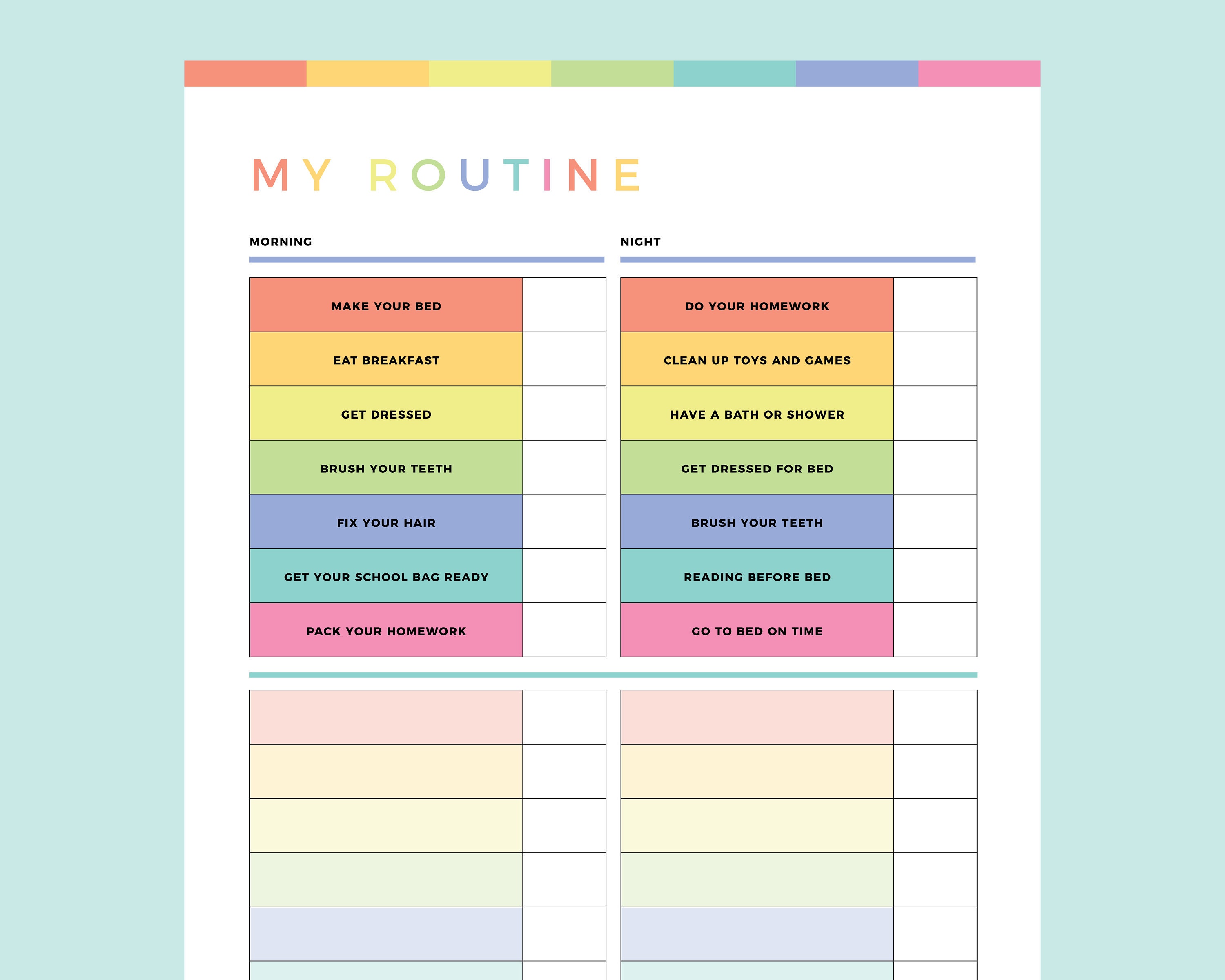 Printable Kids Routine Chart Routine Checklist for Children - Etsy