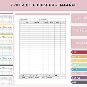 Printable Checkbook Register, Check Book Balance Log, Account Ledger ...