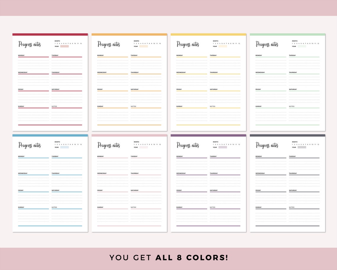 Printable Task Progress Notes, Weekly Task Tracker, Task Journal ...