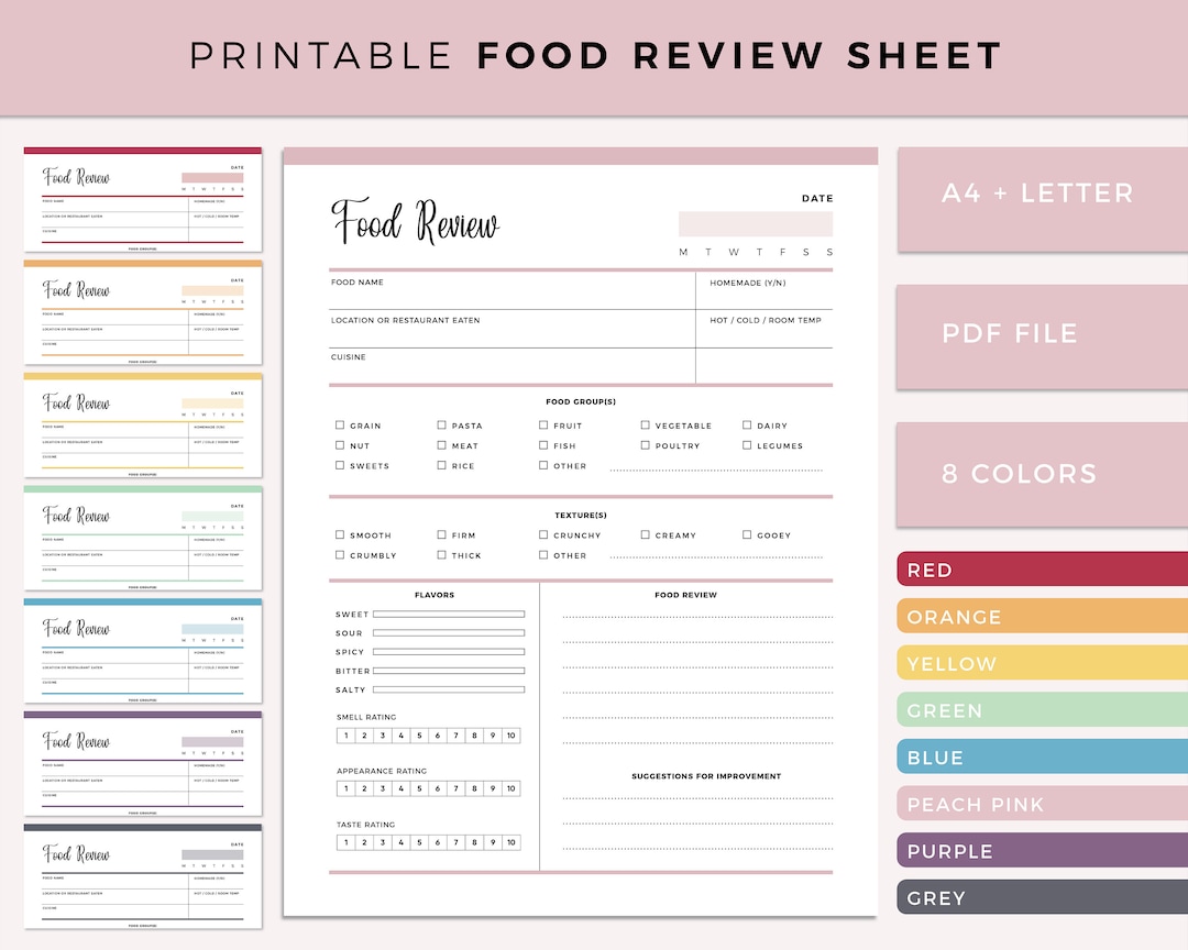 Printable Food Review Journal, Restaurant Review Sheet, Places to Eat ...