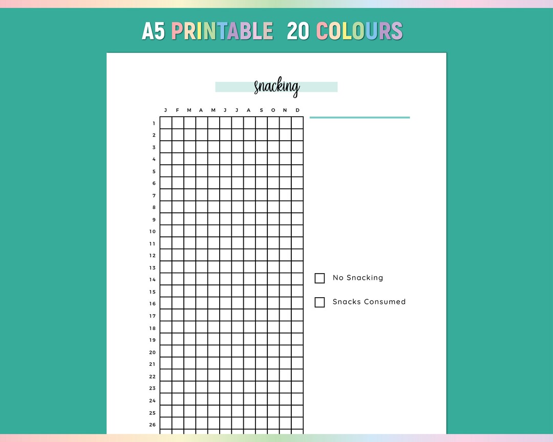 A5 Stop Bored Snacking Tracker, Printable Quit Snacking Journal, Simple ...