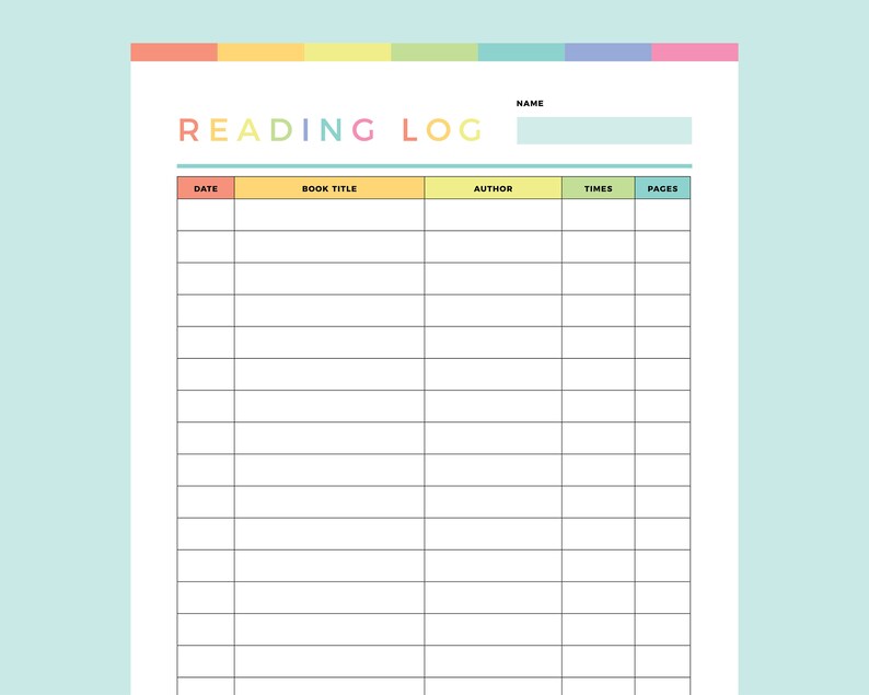 Printable Kids Reading Log Daily Reading Log for Children - Etsy