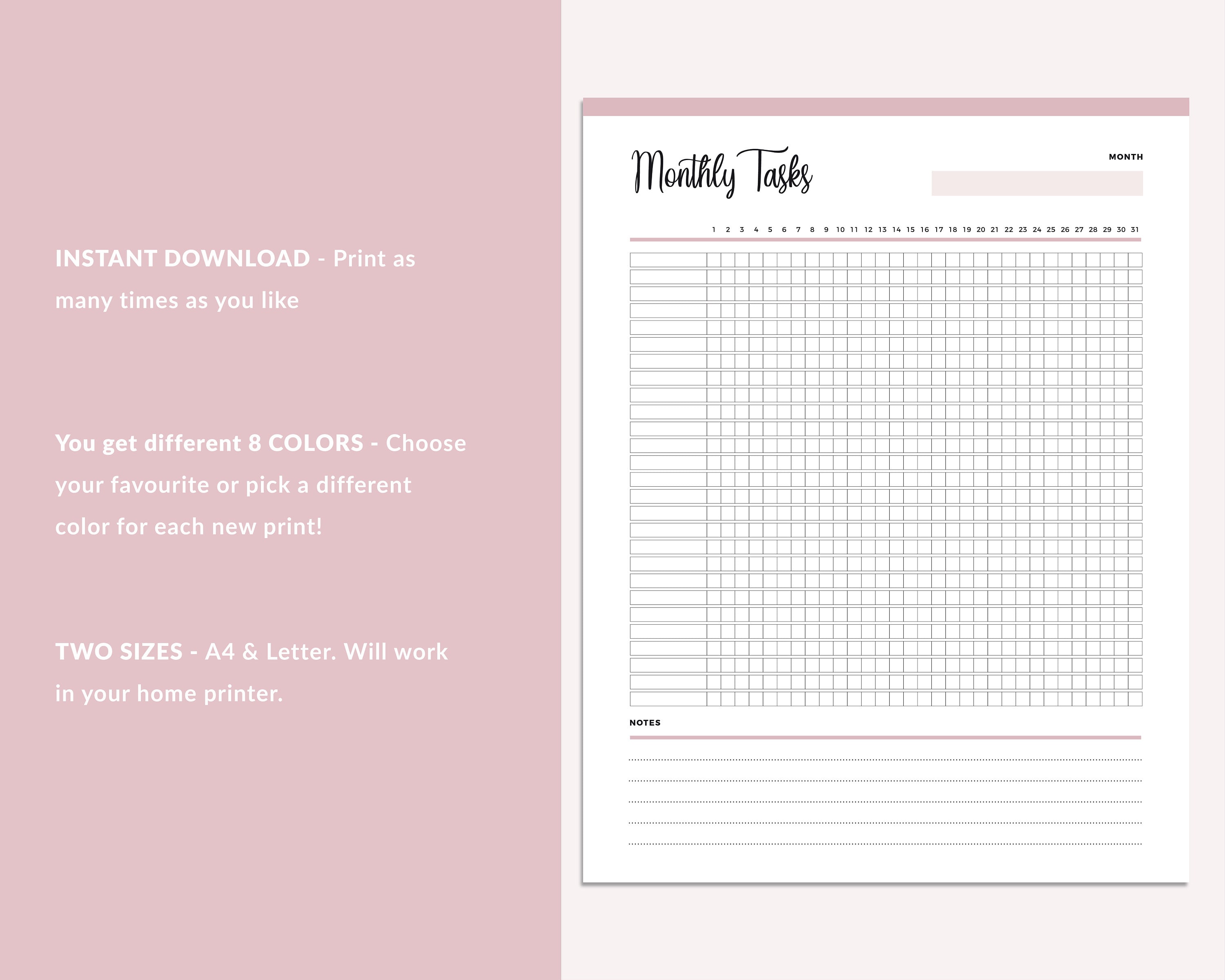 Printable Monthly Task Sheet Task Checklist to Do List - Etsy