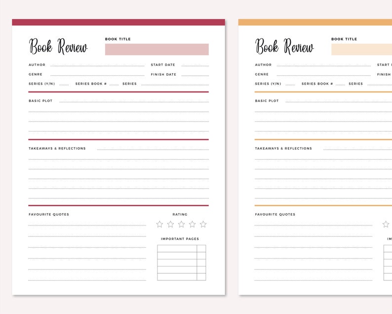 Printable Book Review Template Book Reader Inserts Book - Etsy