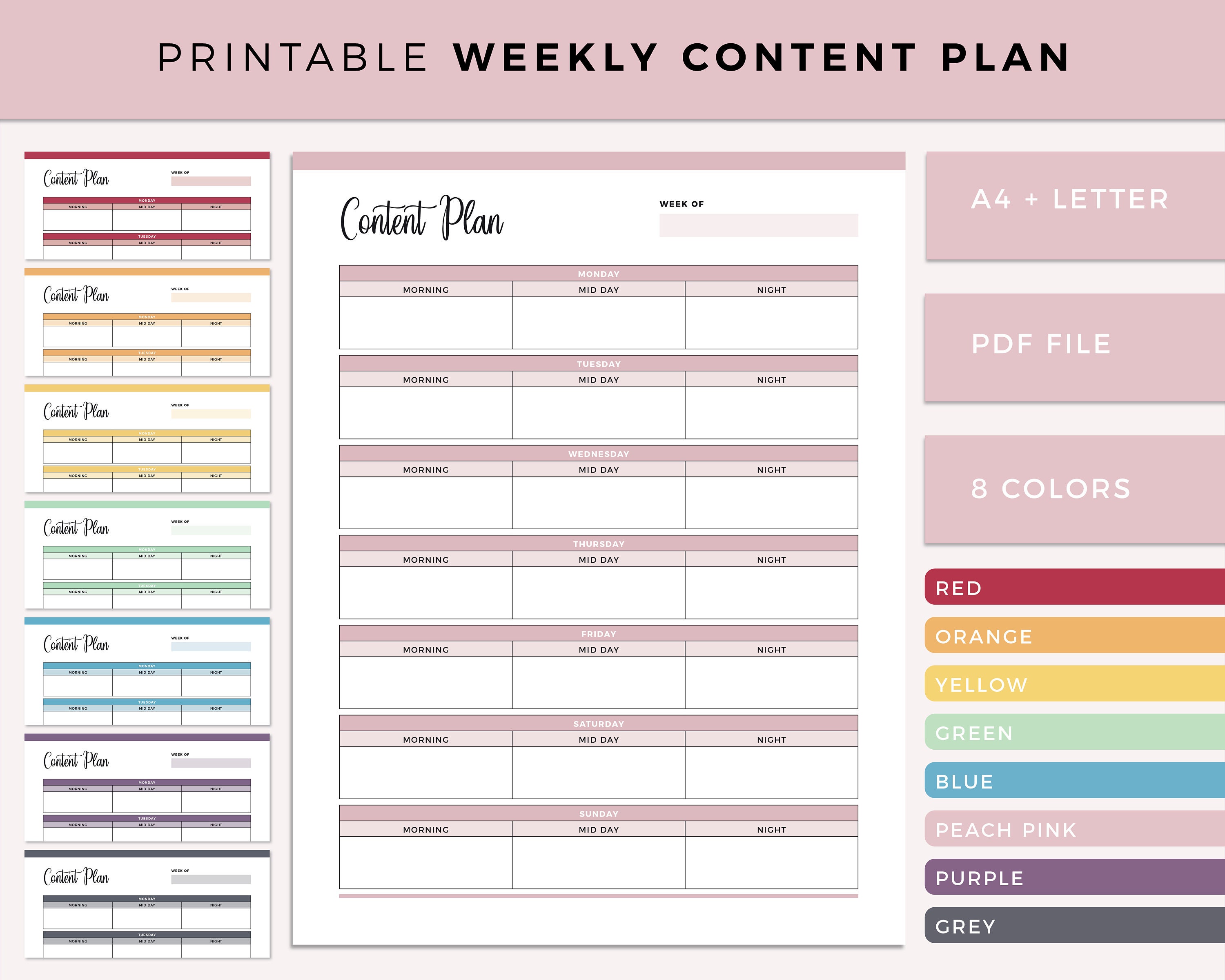 Printable Weekly Content Plan Blogger Content Social Media | Etsy