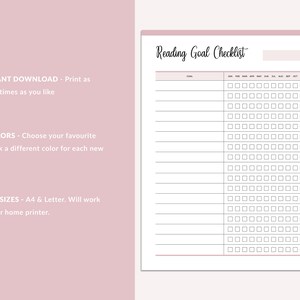 Reading Goal Checklist Printable, Monthly Reading Goals, Book Lover ...