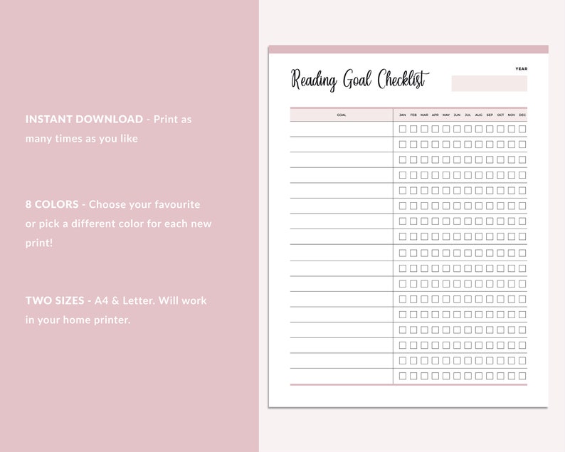 Reading Goal Checklist Printable Monthly Reading Goals Book - Etsy
