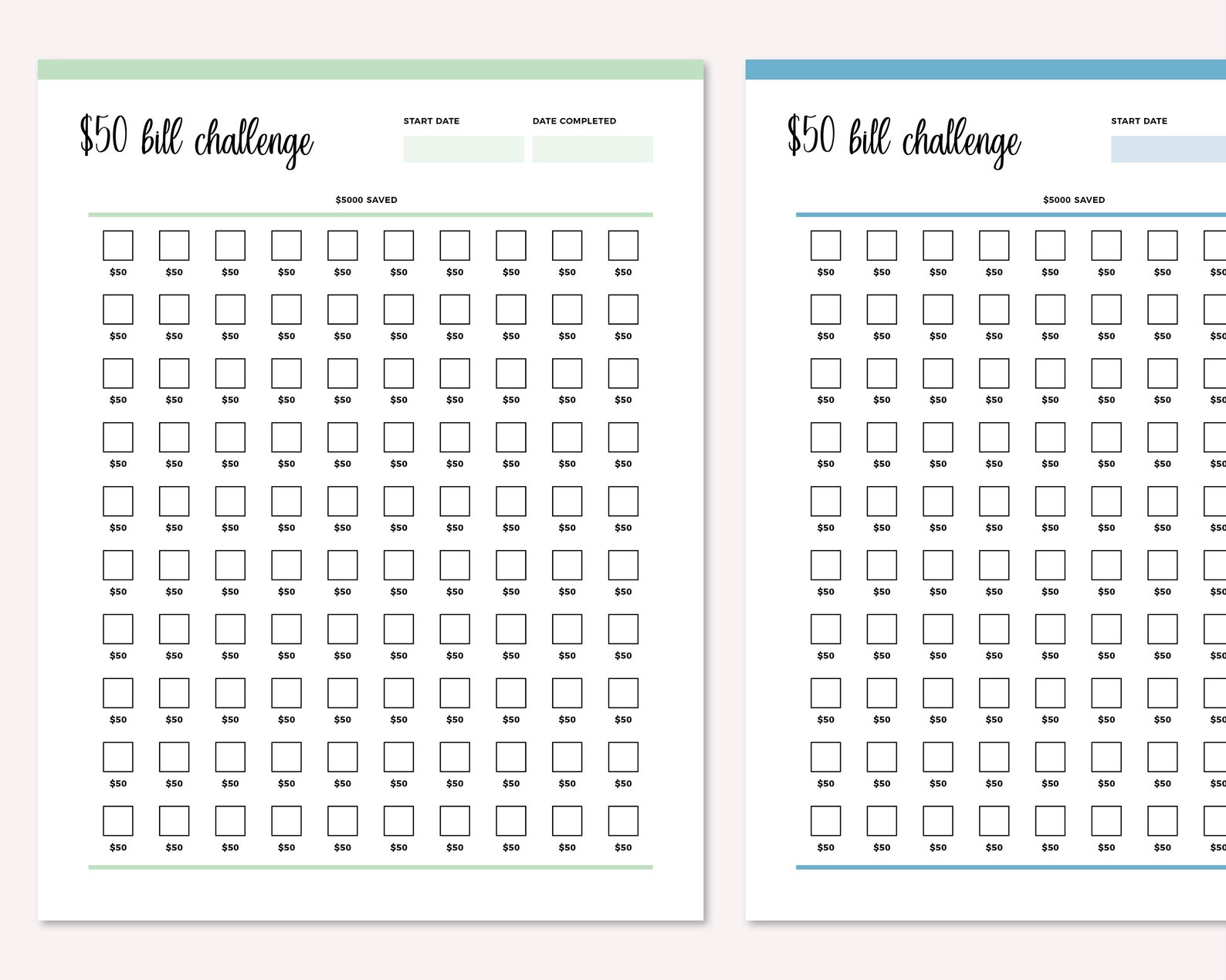 Printable 50 Dollar Bill Challenge Cash Savings Challenge - Etsy