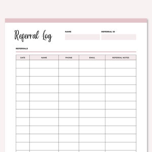 Printable Referral Tracker, Client Referral Tracking, Referrals ...