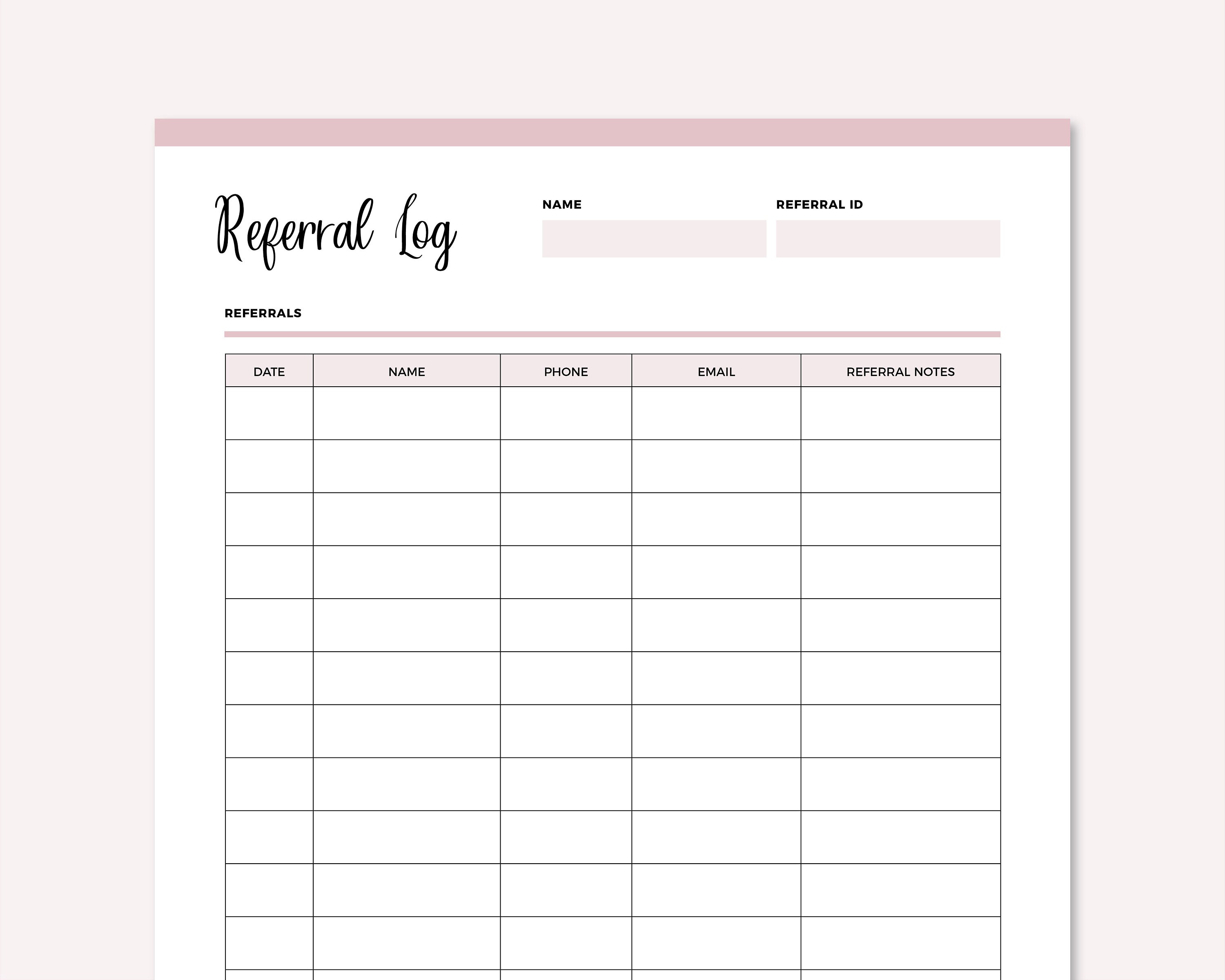 Printable Referral Tracker, Client Referral Tracking, Referrals ...