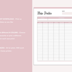 Printable Music Practice Journal, Instrument Practice Sheet, Music ...