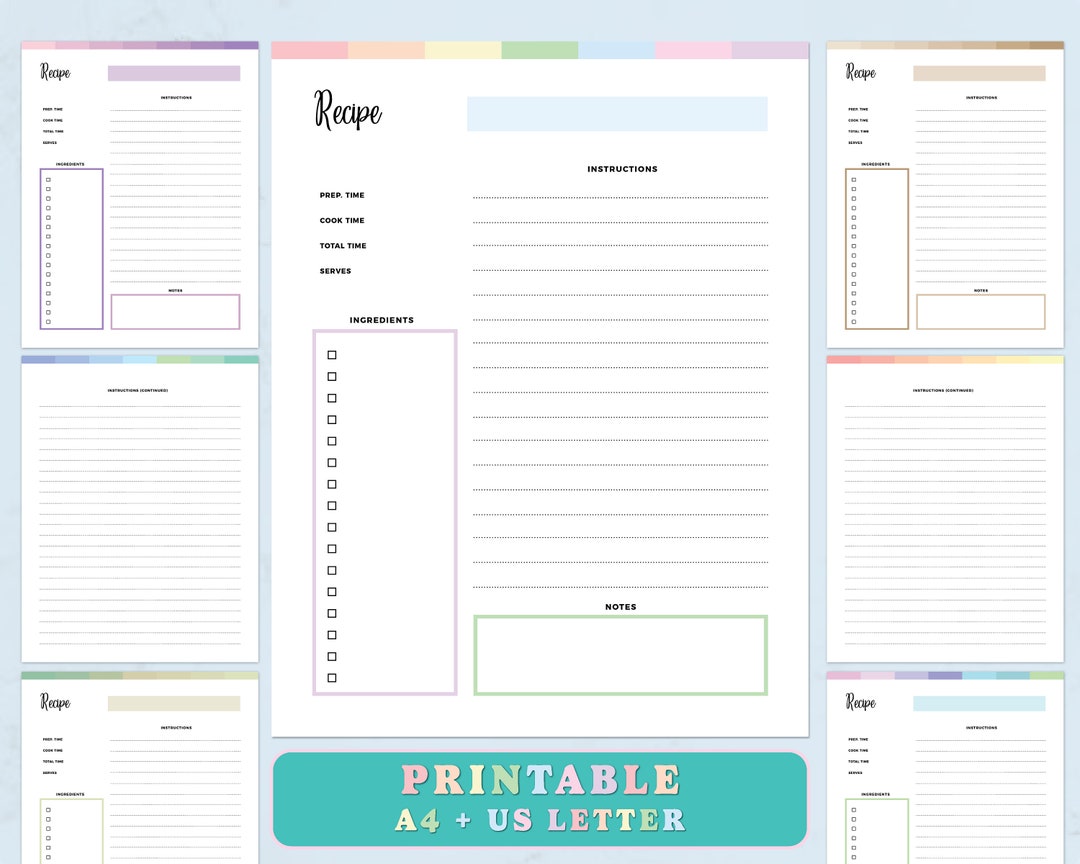 Recipe Template Printable, Blank Recipe Page, Cooking List Sheet ...
