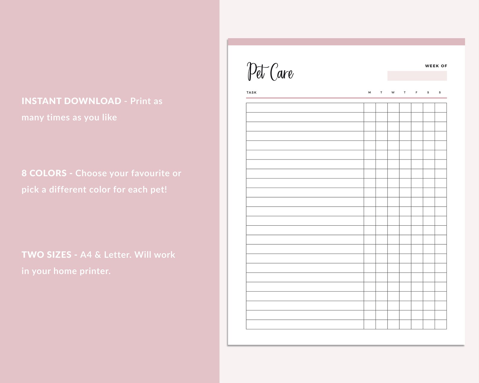 Printable Pet Care Chart Daily Pet Care List for Adults and - Etsy