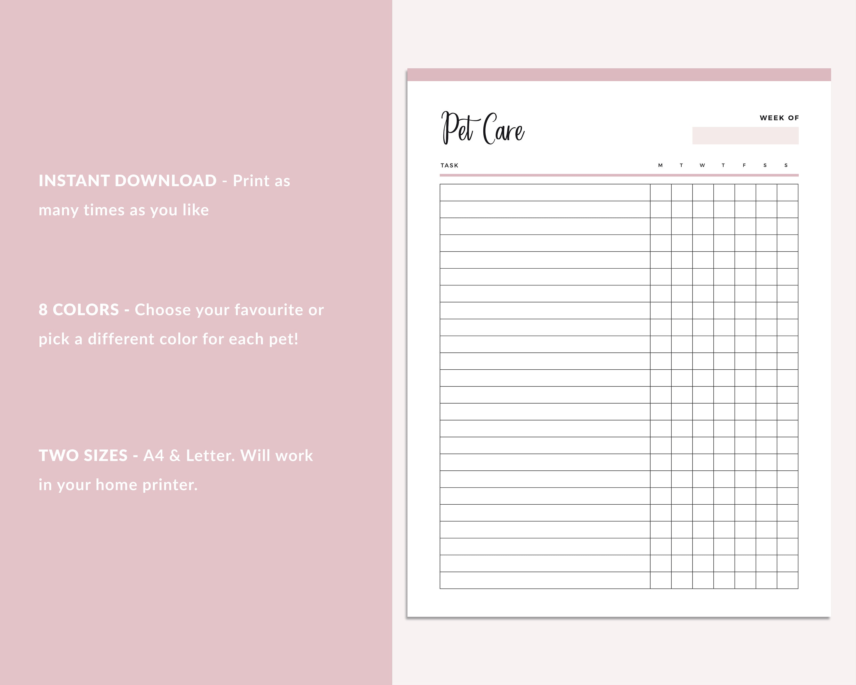 Printable Pet Care Chart Daily Pet Care List for Adults and - Etsy