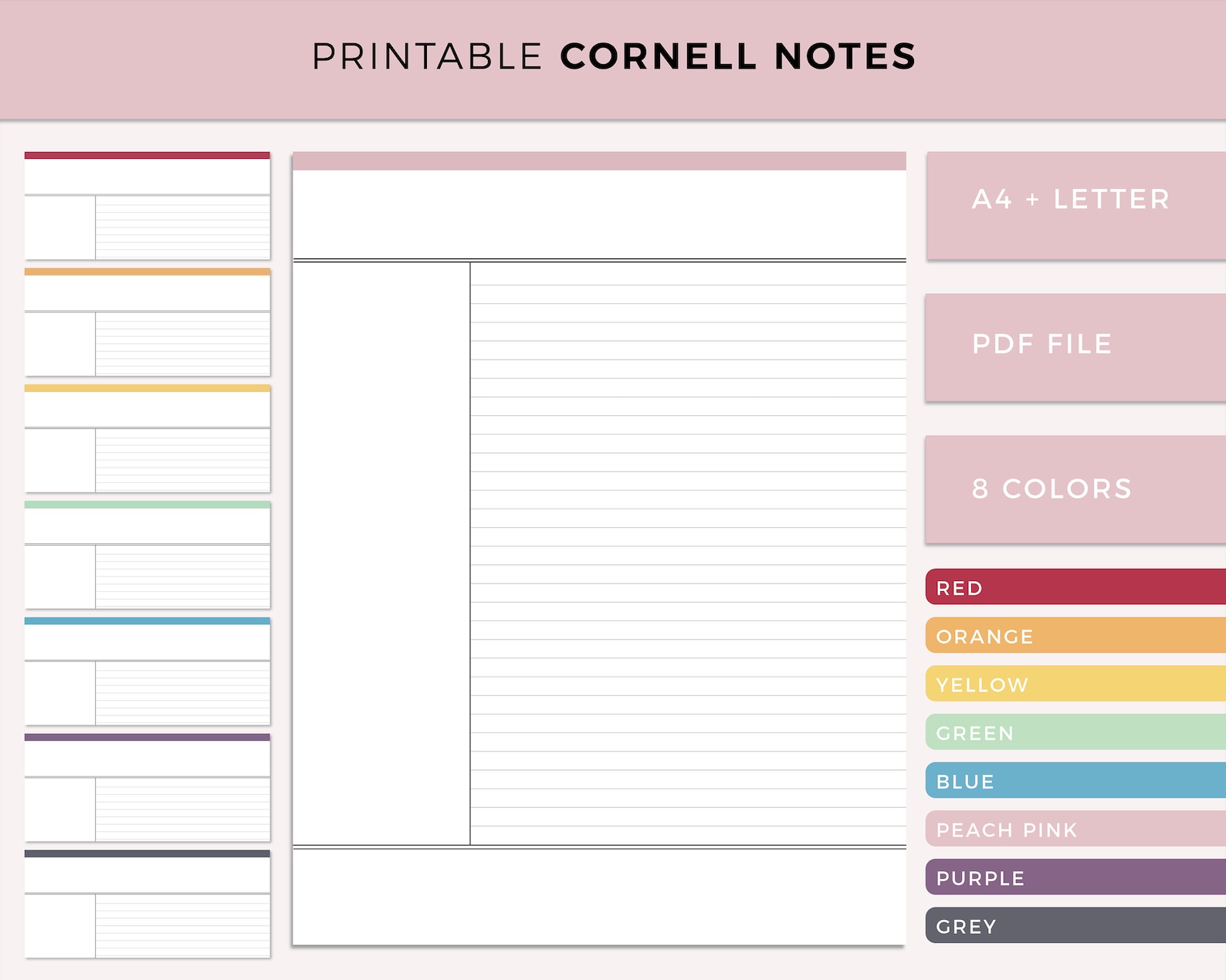 Printable Cornell Notes Print at Home Cornell Note Taking - Etsy