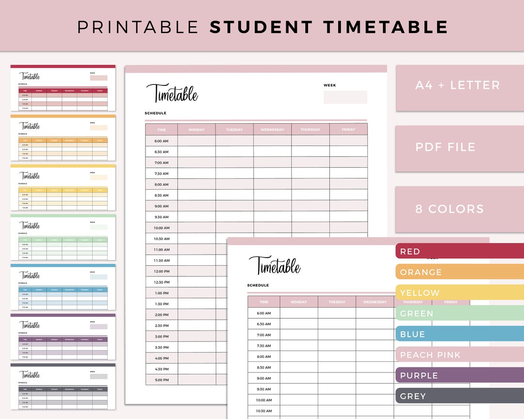 Student Timetable Printable, Homeschool Student Timetable. 6.00am - 5 ...