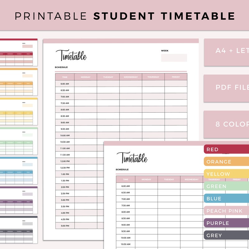 School Timetable Printable - Etsy