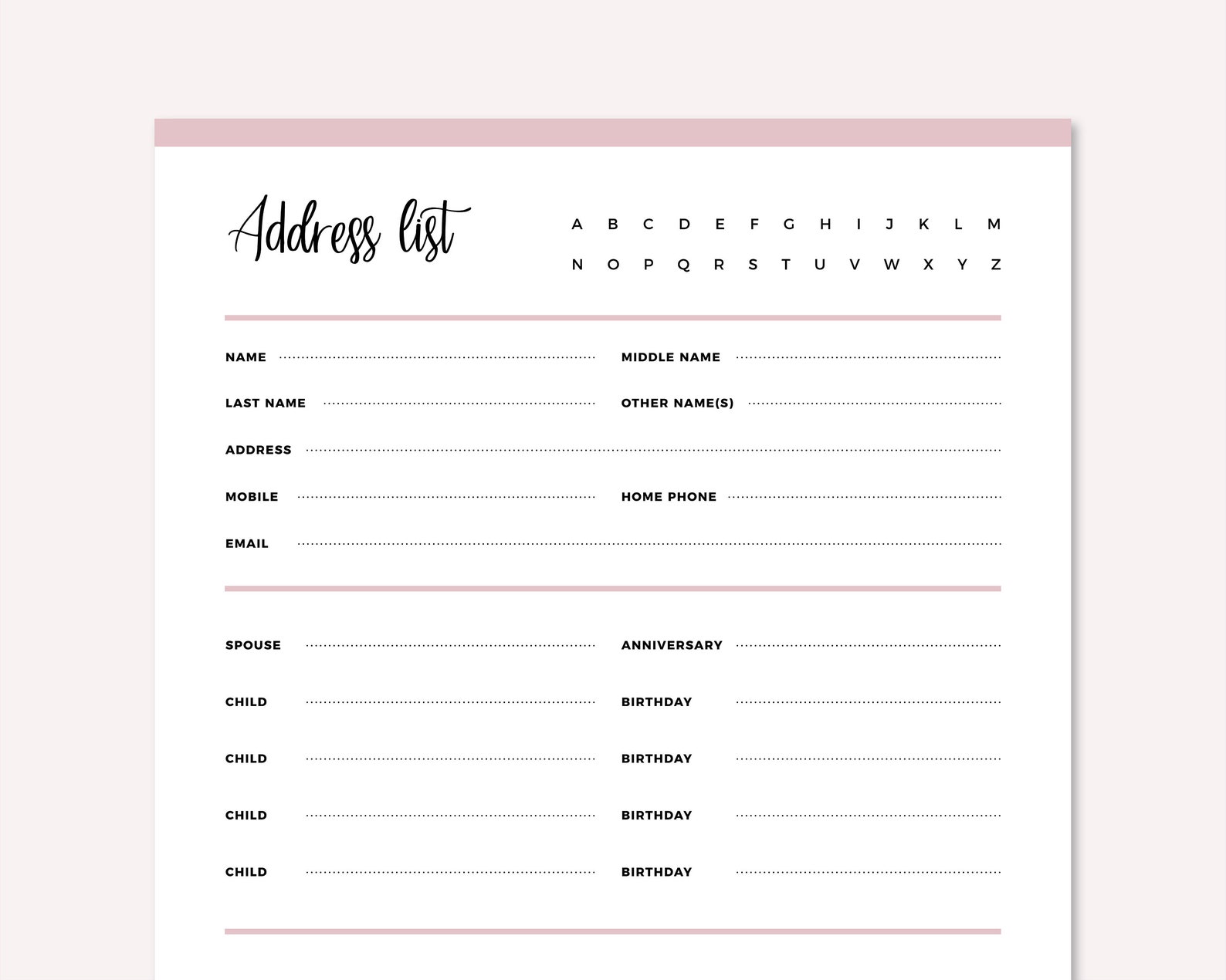 Printable Detailed Address Book, Address List, Contact List, Contact ...