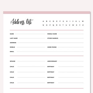 Printable Detailed Address Book, Address List, Contact List, Contact ...