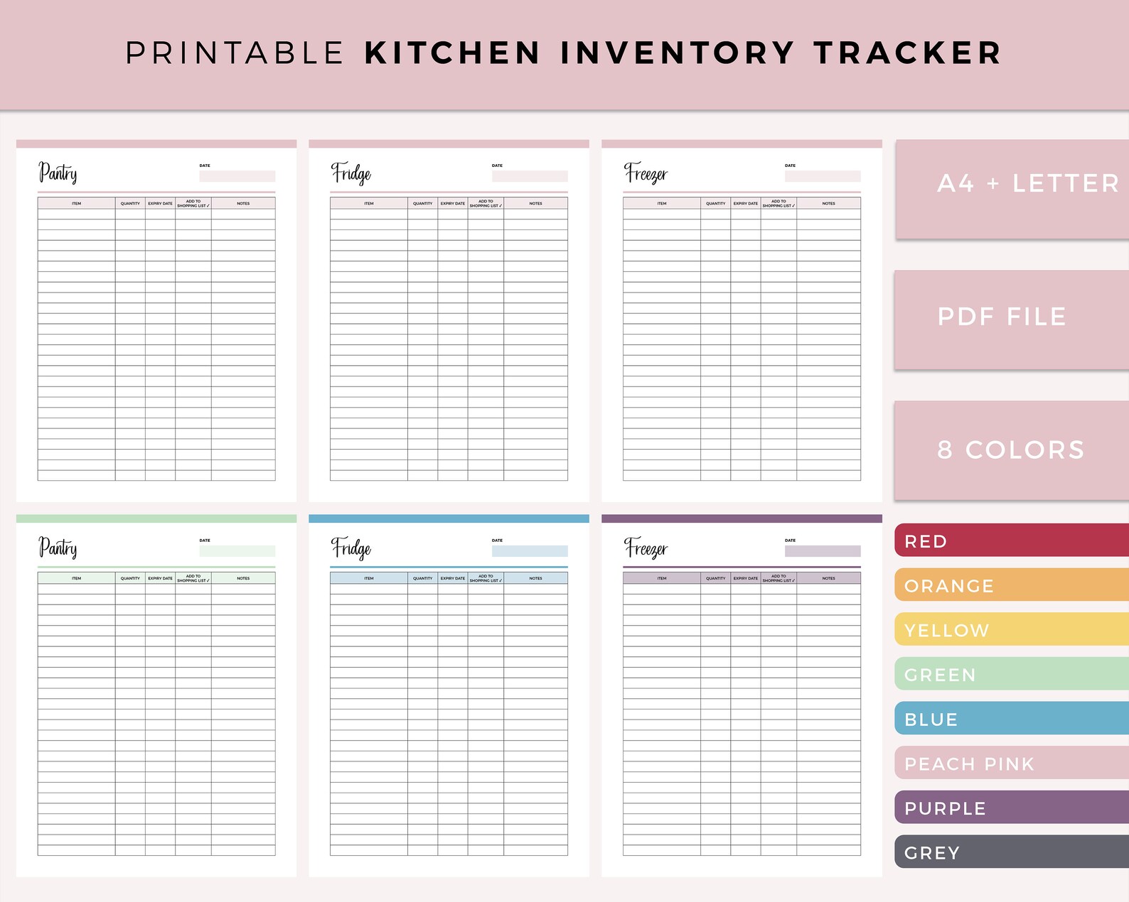 Kitchen Inventory Planner Printable, Inventory Tracker, Pantry ...