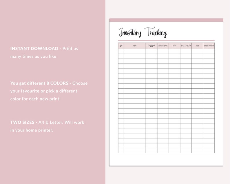 Printable Inventory Tracker Sheet, Business Planner (A4 and Letter Size ...