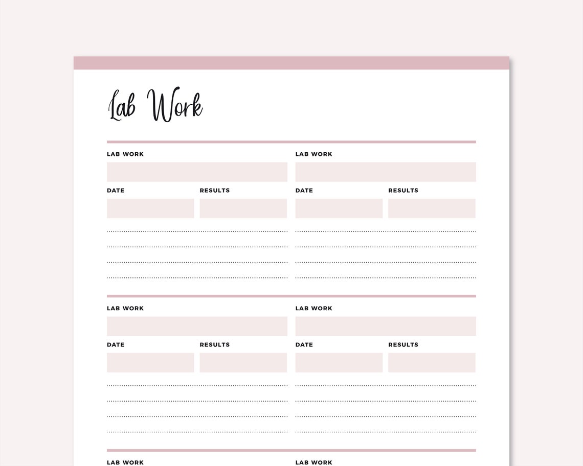 Printable Lab Work Sheet Blood Work Log Medical Test Record - Etsy