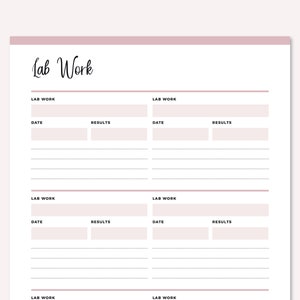 Printable Lab Work Sheet, Blood Work Log, Medical Test Record, Health ...