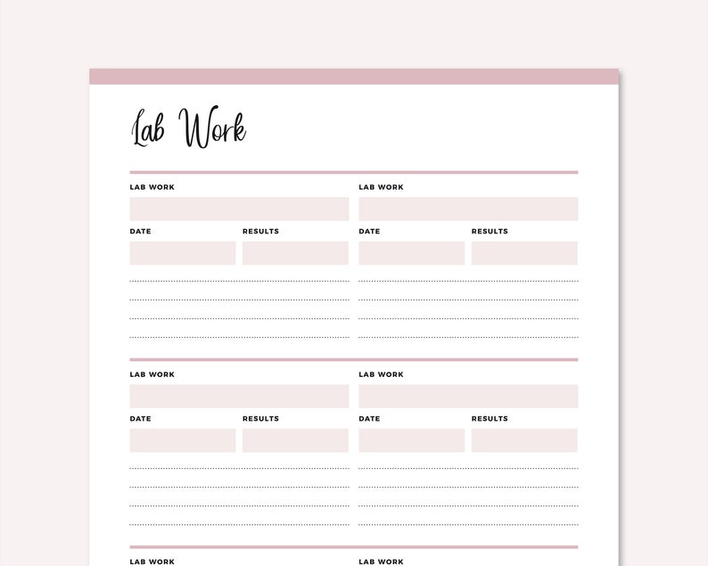Printable Lab Work Sheet Blood Work Log Medical Test Record - Etsy