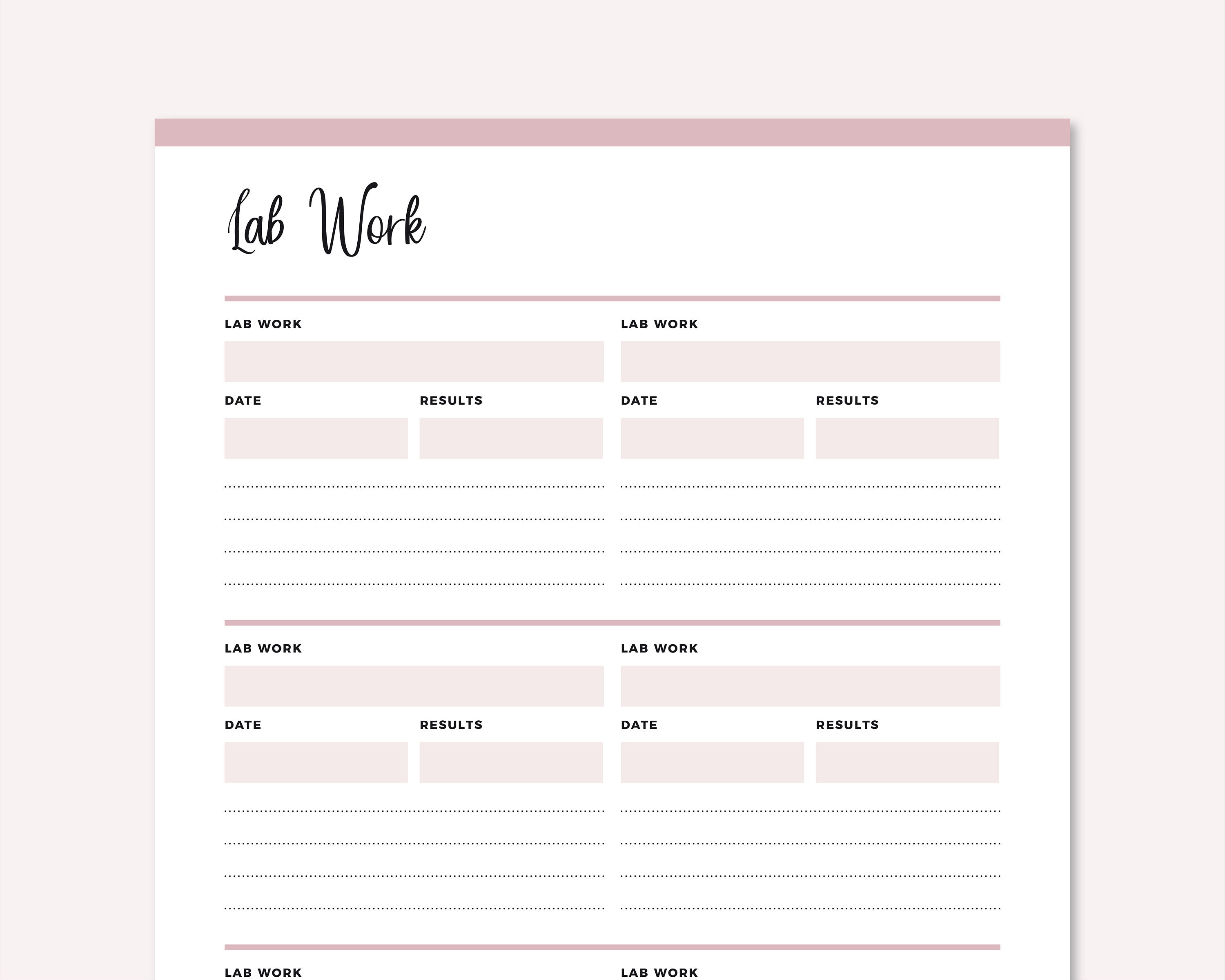 Printable Lab Work Sheet Blood Work Log Medical Test Record | Etsy
