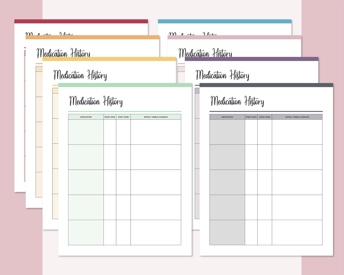 Printable Medication History Template Medical Binder Planner - Etsy