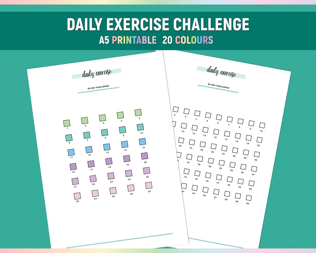 30 Day Daily Exercise Challenge Tracker, 60 Day Fitness Routine Log, A5 ...