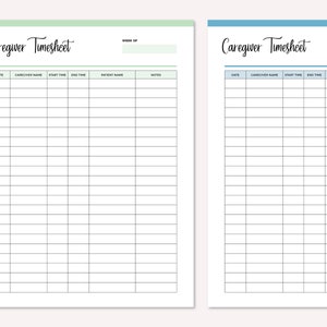 Printable Caregiver Timesheet, Home Health Care Time Sheet, Caregiver ...