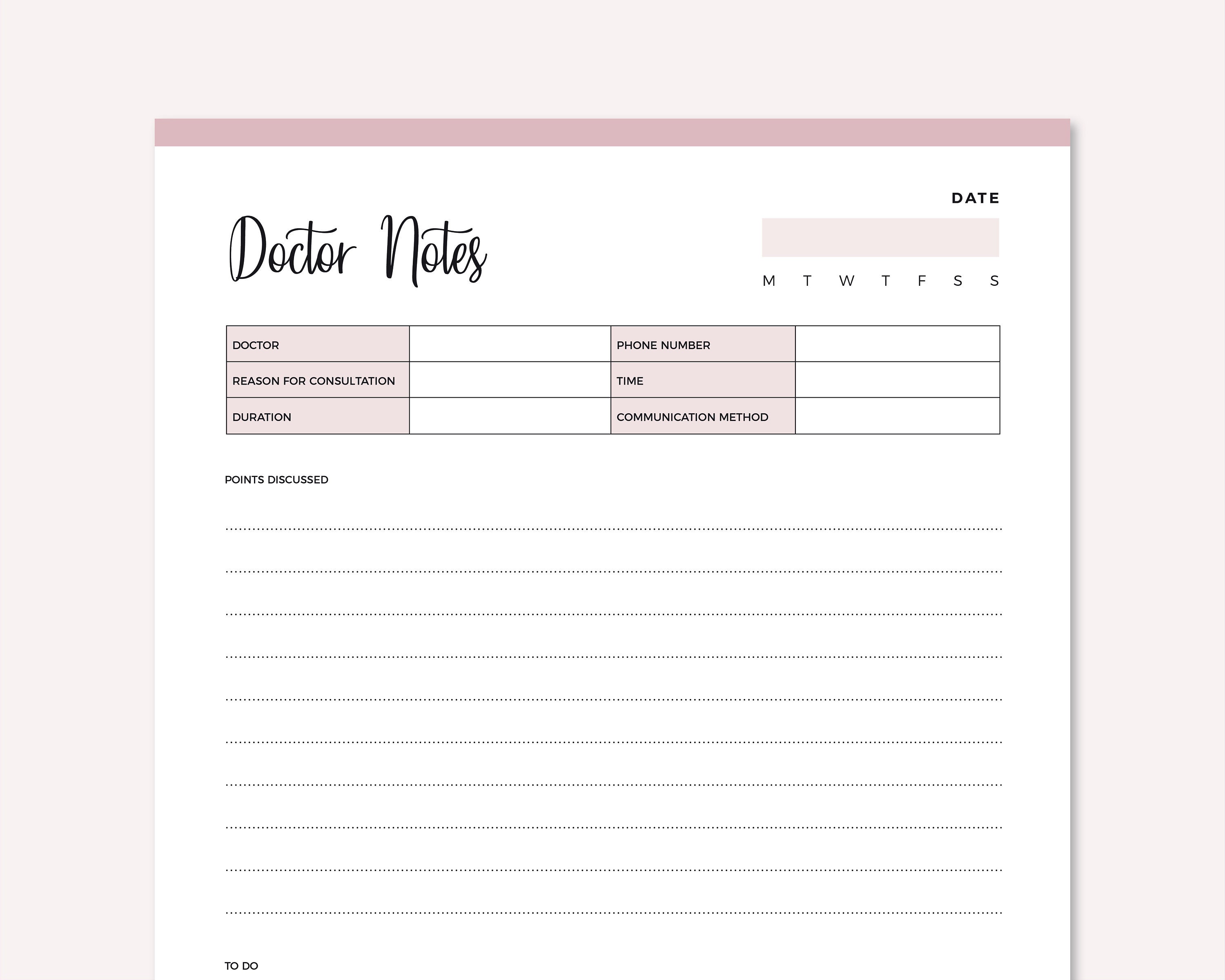 Printable Doctor Notes Health Consultation Record Keeping - Etsy Australia