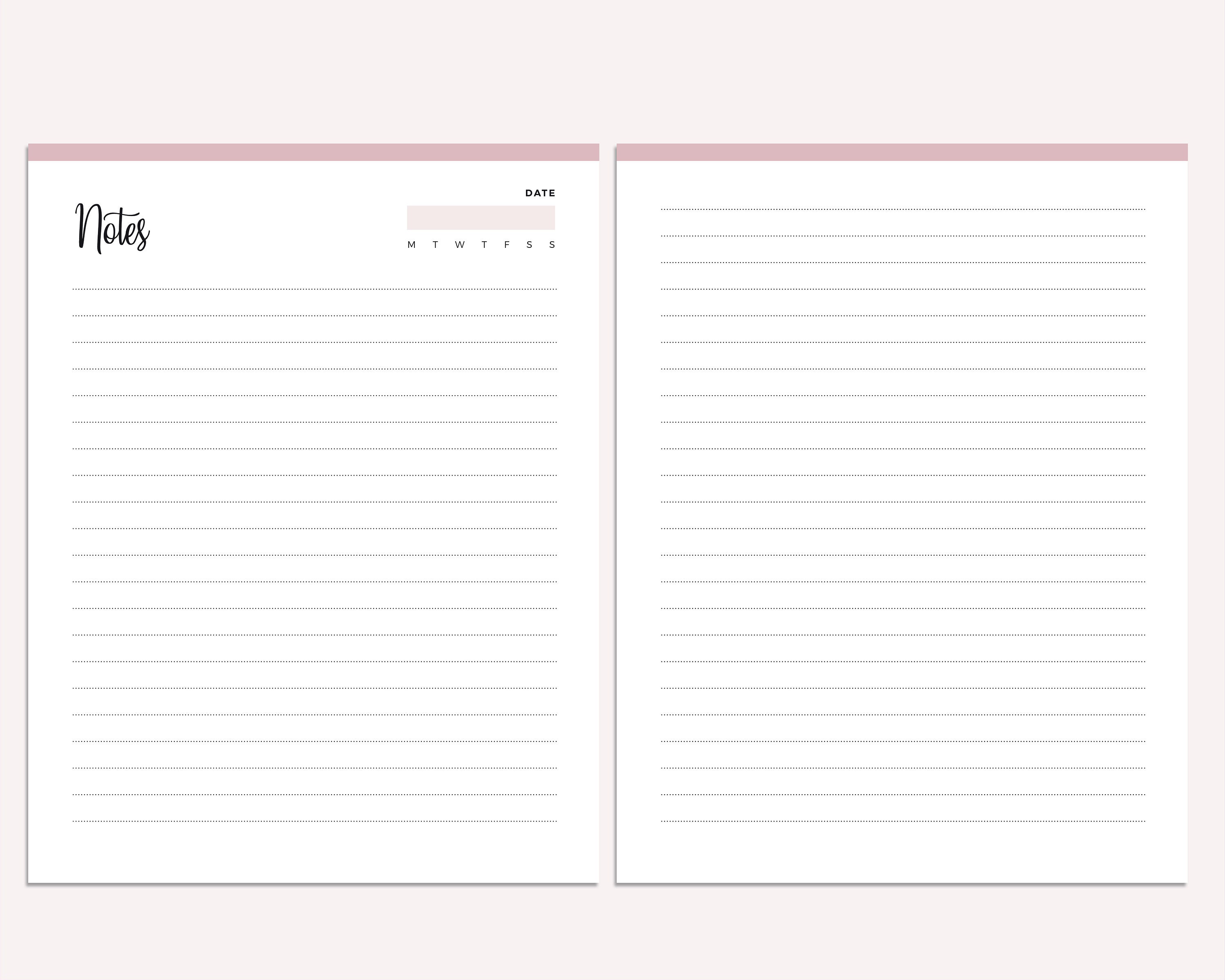 Printable Notes Pages | Print at Home Planner Pages Note Taking Pack ...