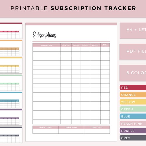 Printable Subscription Tracker Membership Tracking Monthly - Etsy