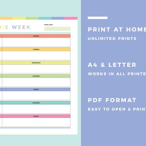 Printable Weekly Planner for Kids, Rainbow Planner for Children, Kids ...