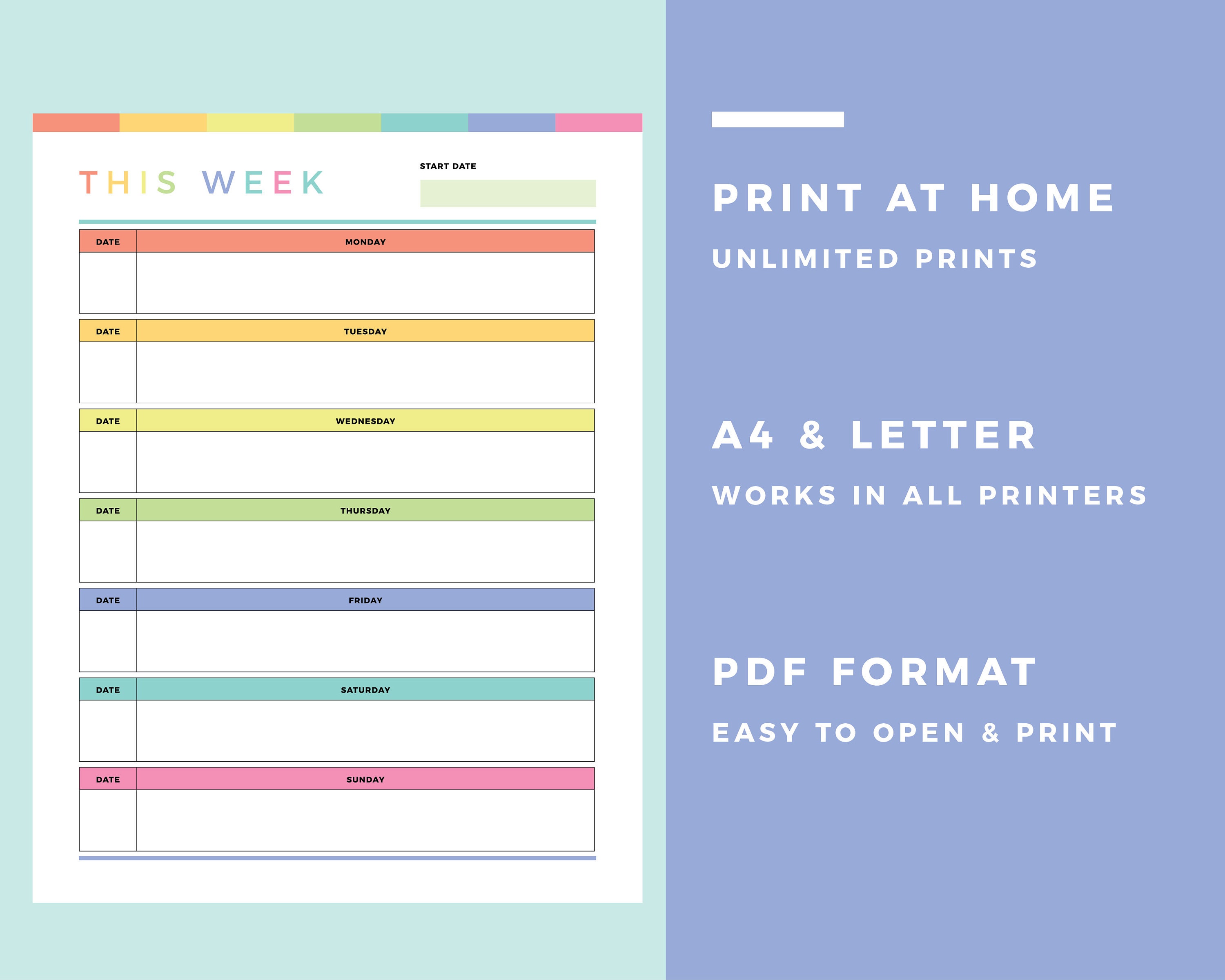 Printable Weekly Planner for Kids Rainbow Planner for - Etsy