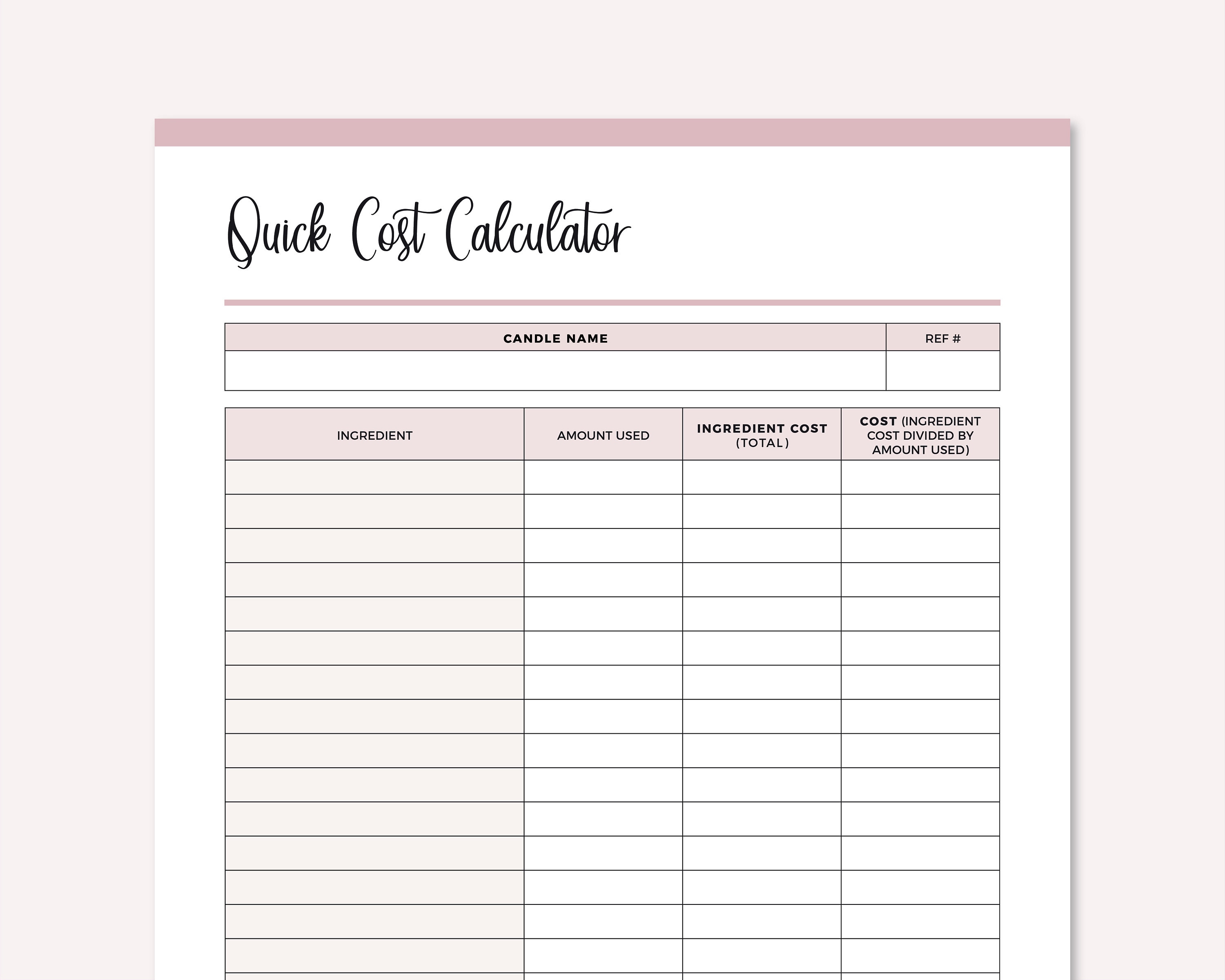 Printable Candle Cost Calculator, Candle Making Finance Calculator ...