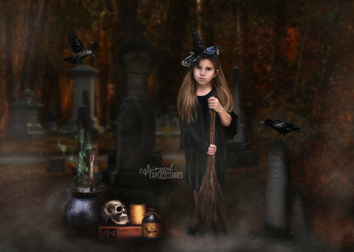 Digital Backdrop for Halloween, Witch, Cemetery, Spooky, Child, Toddler ...