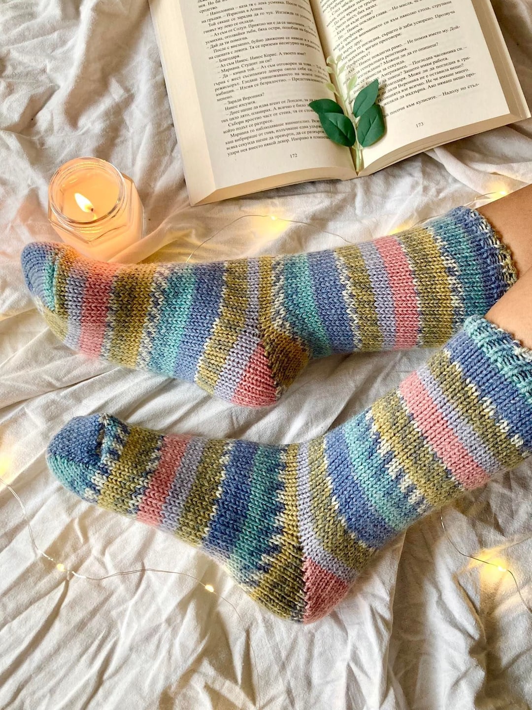 Hand Knitted Wool Socks Personalized Warm Winter Men Women Colorful ...