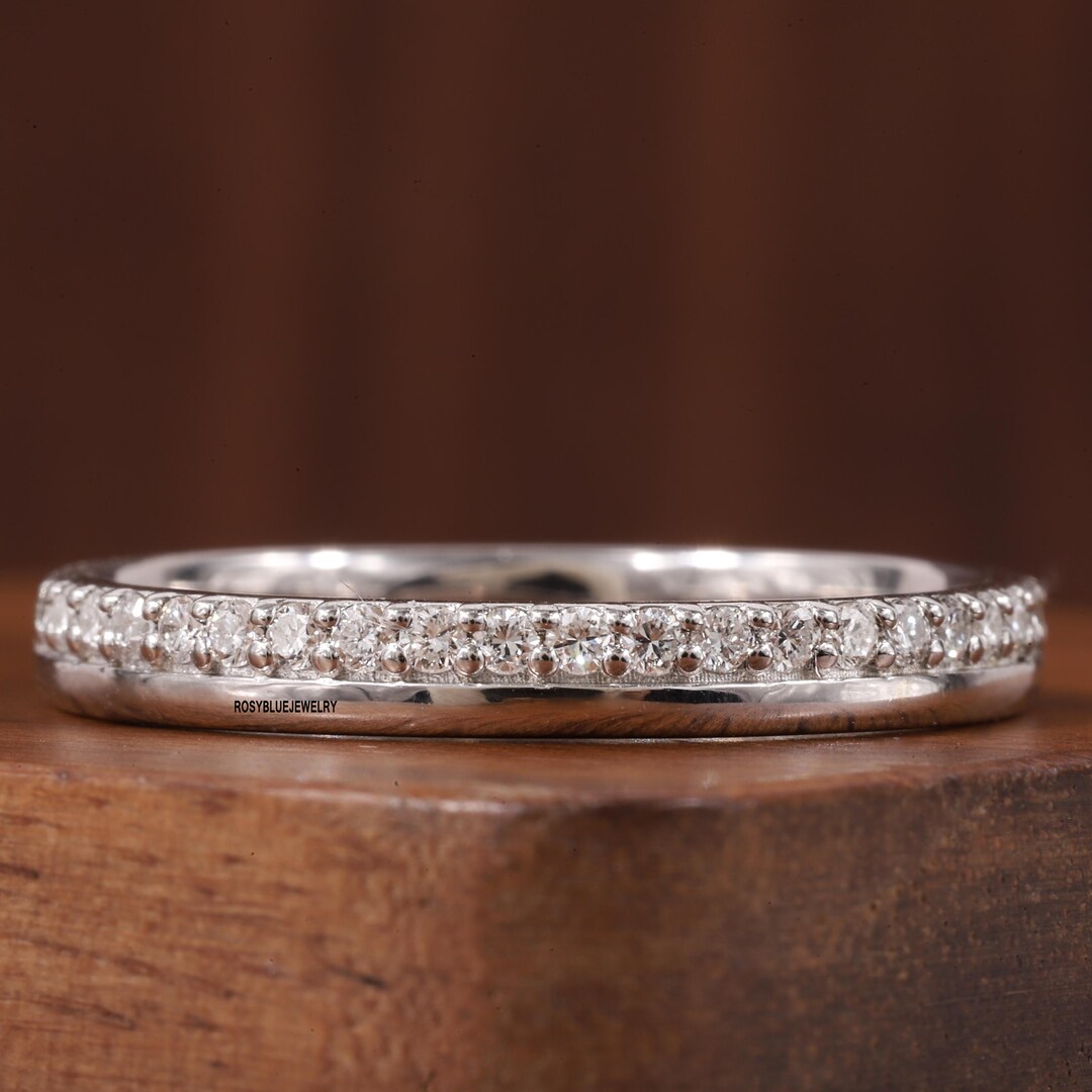 Delicate Half Eternity Lab Grown Diamond Wedding Band, One Side Pave ...