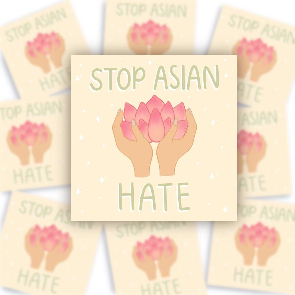 Stop Asian Hate Sticker Square Stop AAPI Hate Stop Racism | Etsy