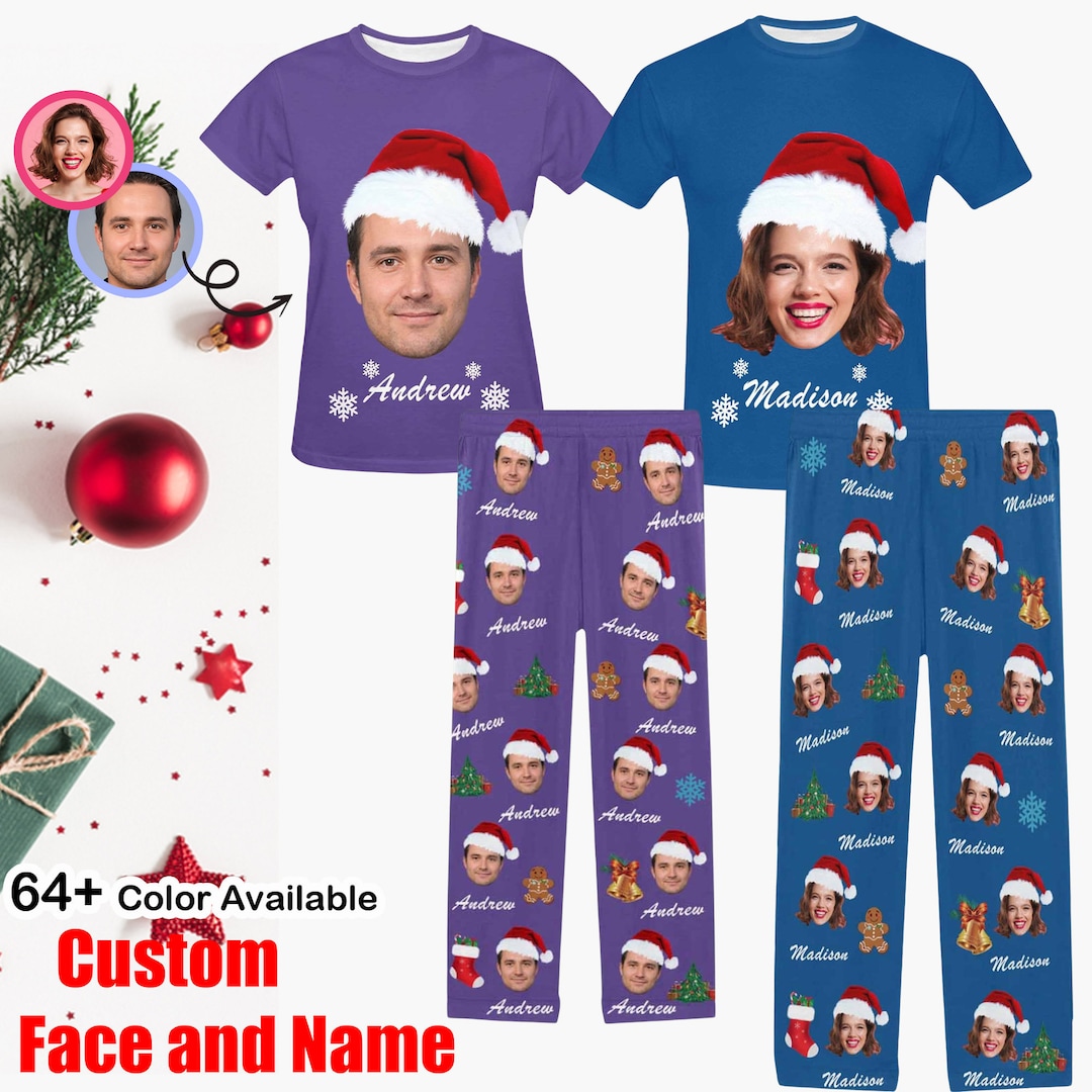 Custom Pajamas With Picture&name, Christmas Pajama Set, Custom Face T ...