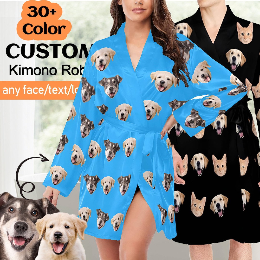 Custom Robe With Gog Cat Face, Personalized Photo Night Robe, Custom ...