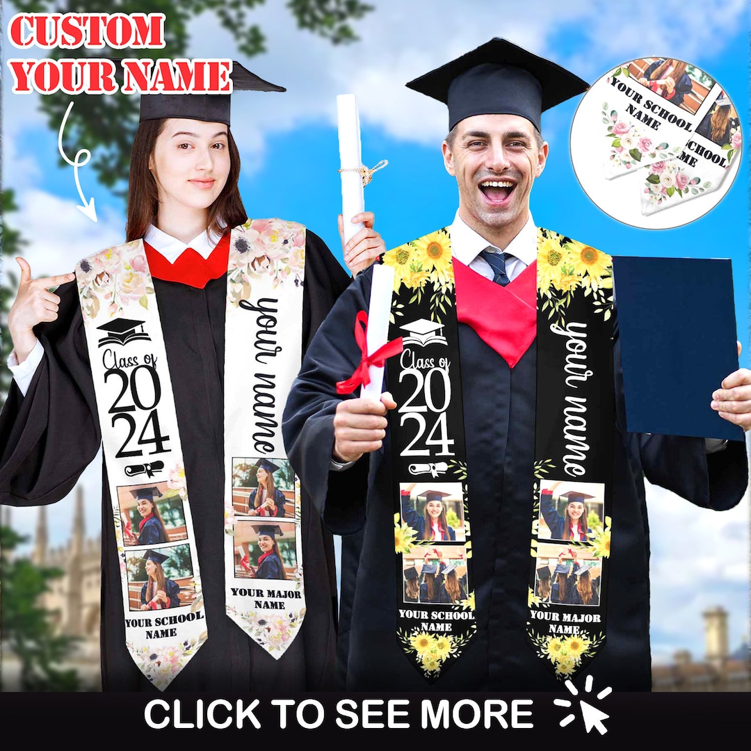 Personalized Graduation Stole: Custom Photo & Name, Class of 2026 - Etsy